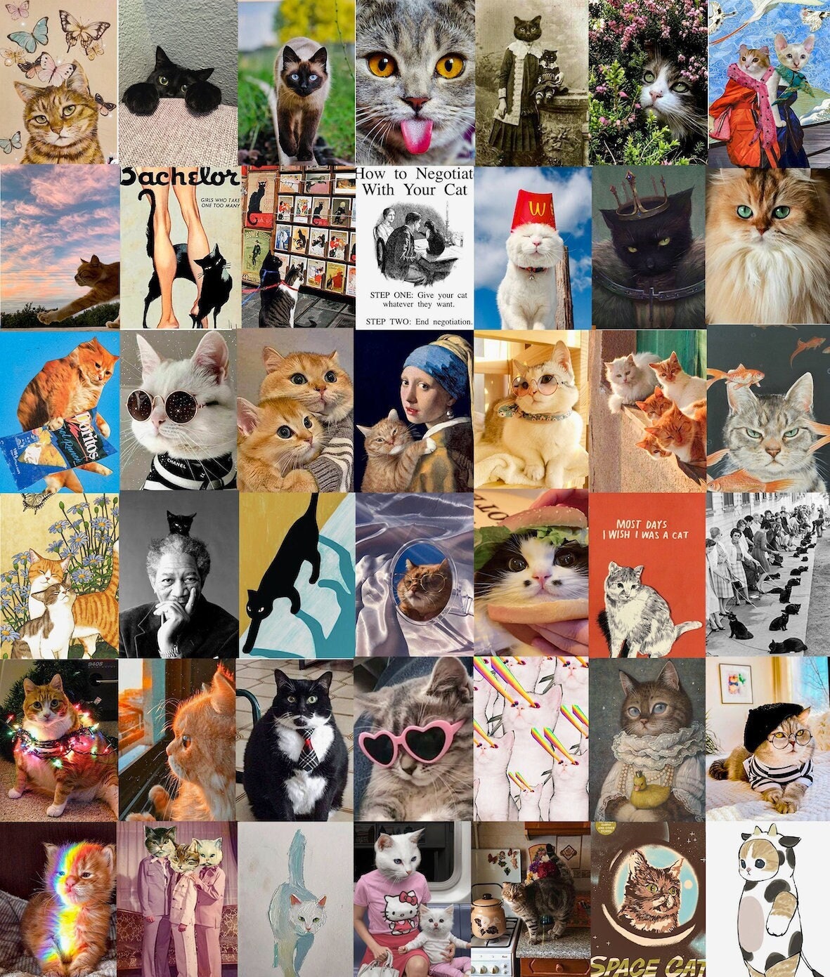 Cat Cottagecore Collage Kit, Animal Wall Collage Kit, Pet Party Decor ...