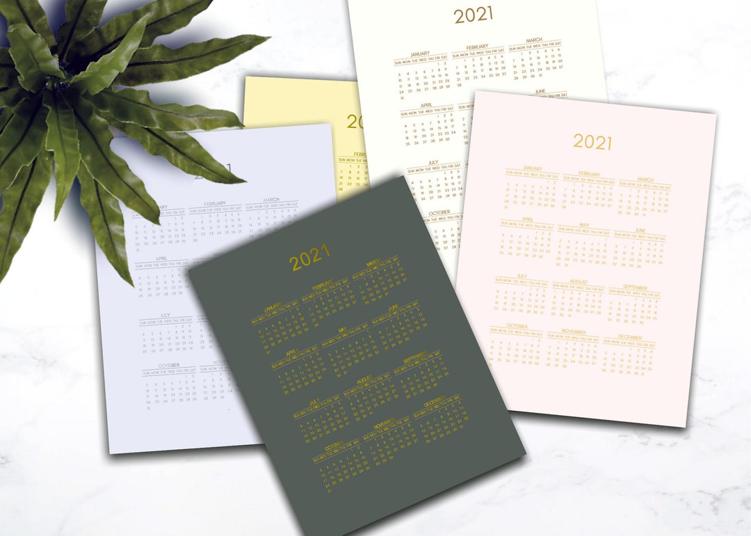 Minimal 2021 Yearly Calendar || PRINTABLE, Wall Calendar, PDF, Pastel ...