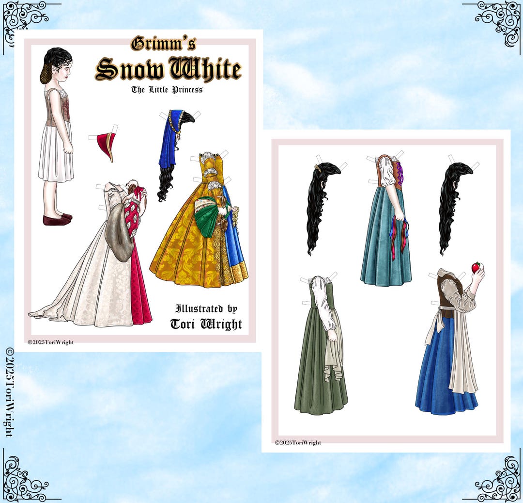 Snow White Paper Doll, Printable Paper Doll, Fairytale Toy, Princess ...