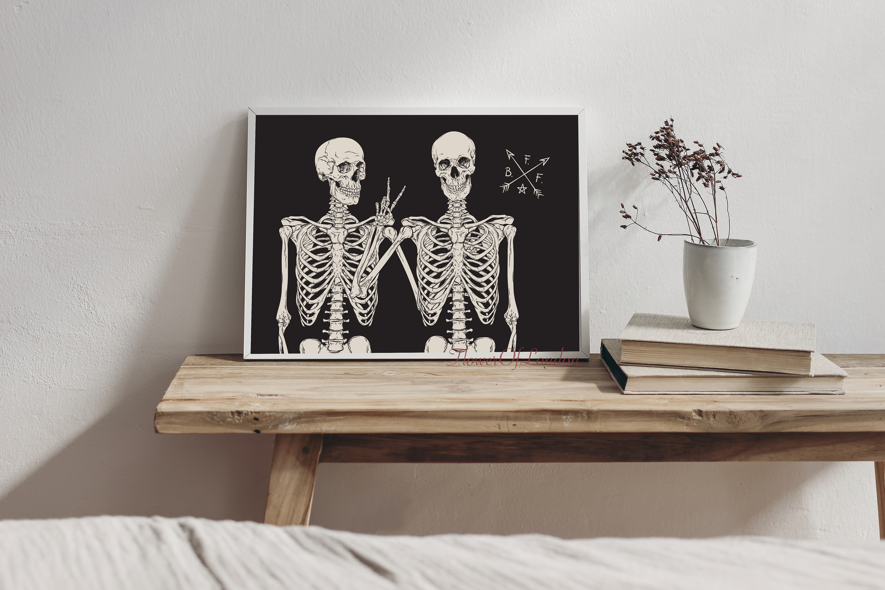 2 Skeletons Print, BFF Best Friends Forever Halloween Print Funny ...