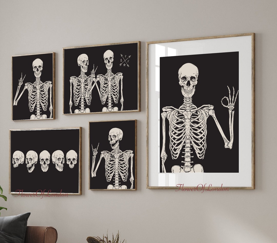 Set of 5 Halloween Prints, INSTANT DOWNLOAD, Set of 5 Skeleton Prints ...