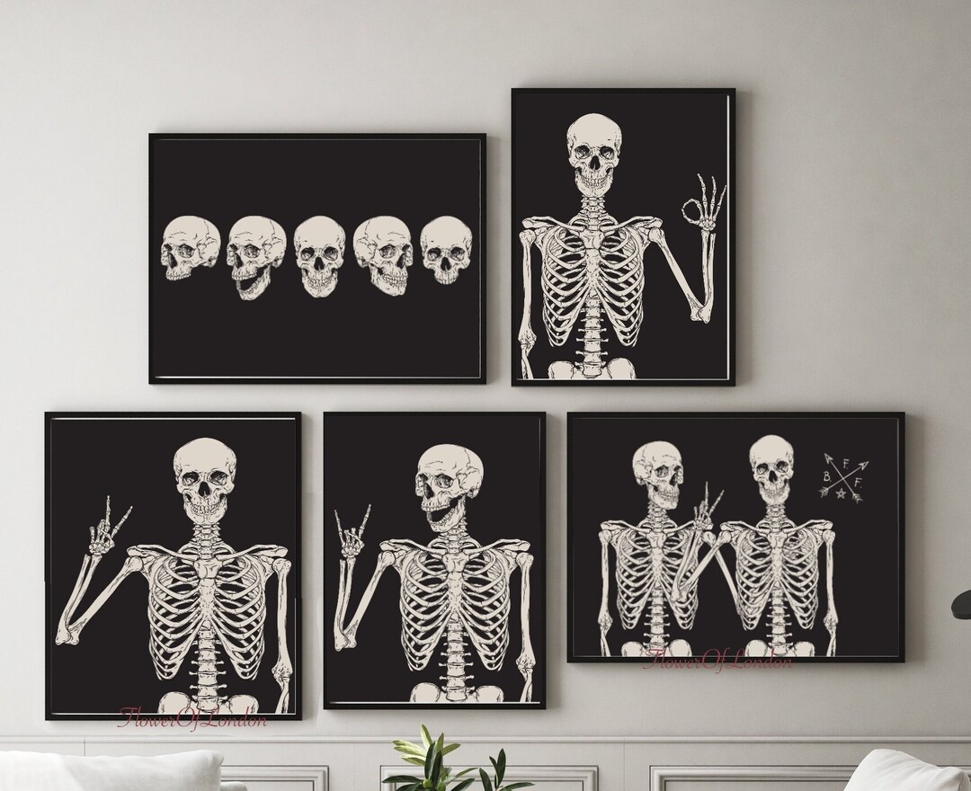 Set of 5 Skeleton Prints, INSTANT DOWNLOAD, Set of 5 Halloween Posters ...