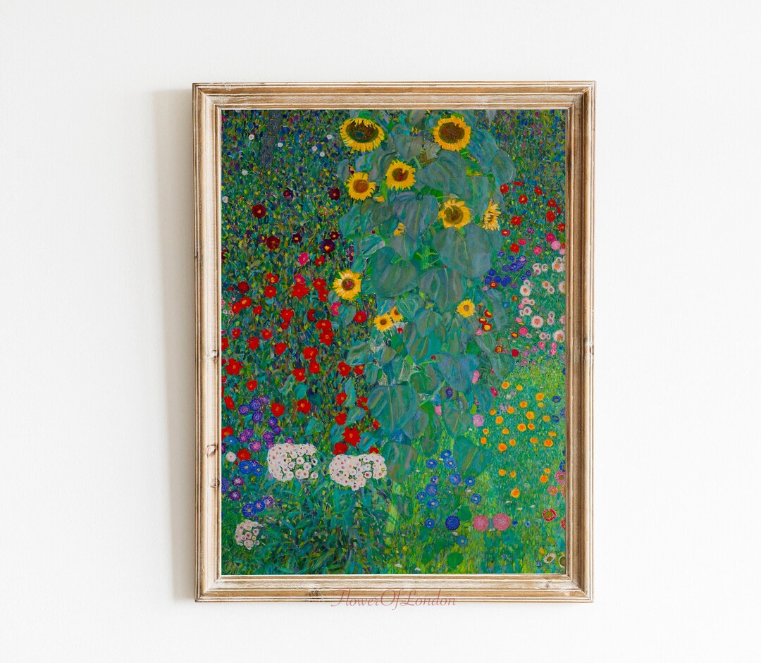 Gustav Klimt Print Farm Cottage Garden With Sunflowers Vintage Print ...