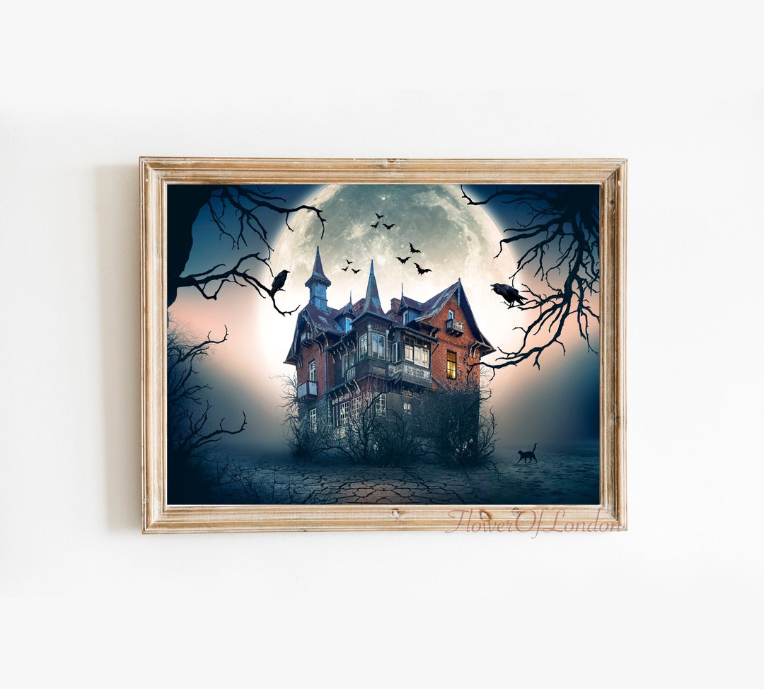 Haunted House Print, INSTANT DOWNLOAD, Scary Ghost Skull Halloween ...