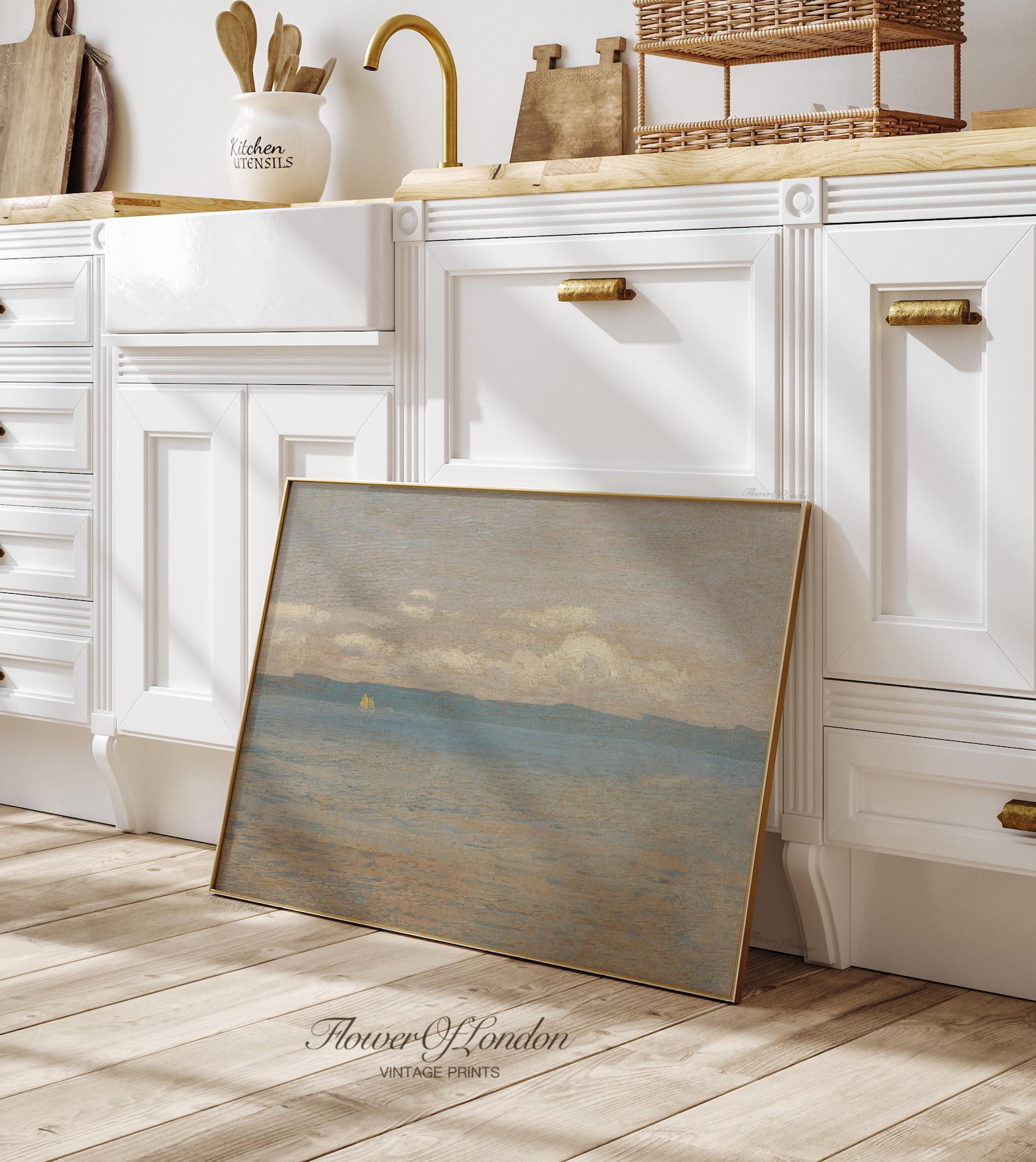 Coastal Print, Vintage Rustic Seascape Coastal Horizon Sailing Boat ...