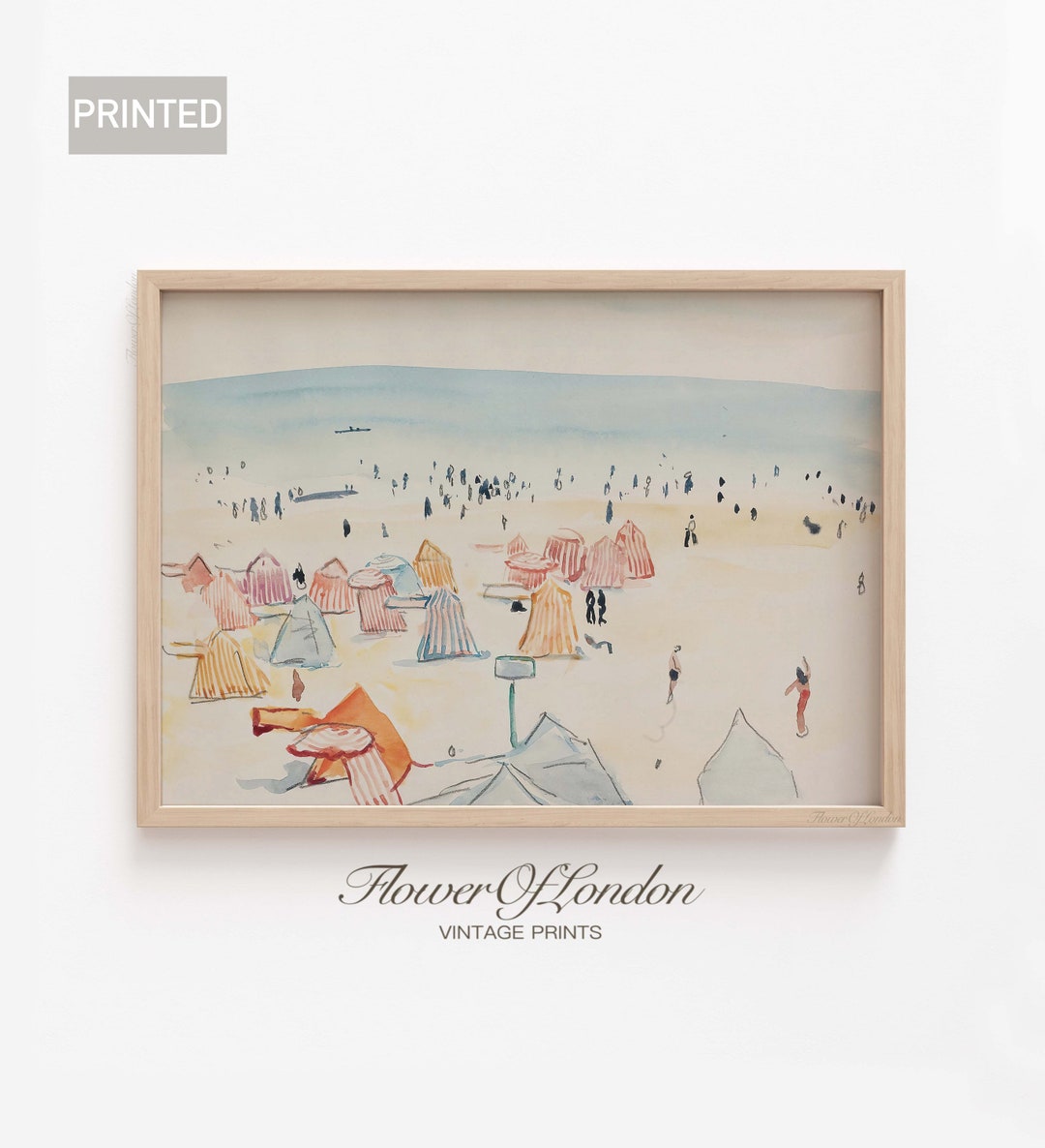 Vintage Beach Scene Print, Rustic Ocean Seascape Coastal Neutral Muted ...