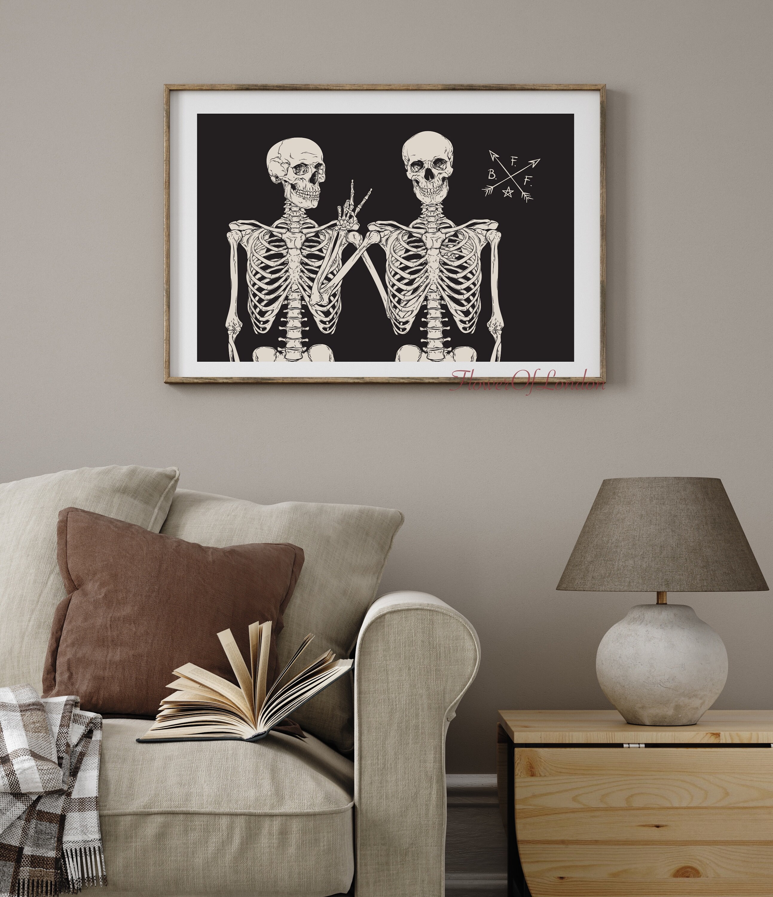2 Skeletons Print, BFF Best Friends Forever Halloween Print Funny ...