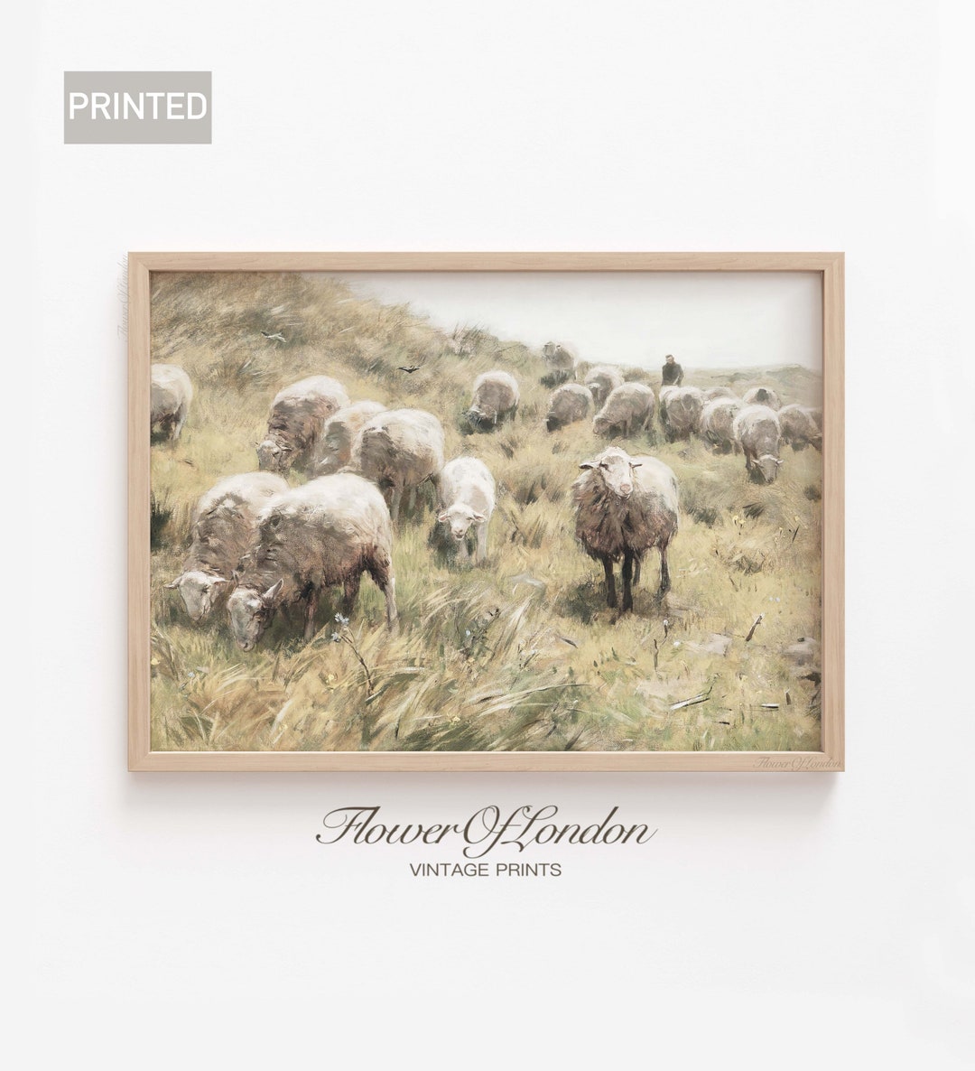Sheep Landscape Print, Vintage Summer Pastoral Sheep Pasture Sheep Oil ...