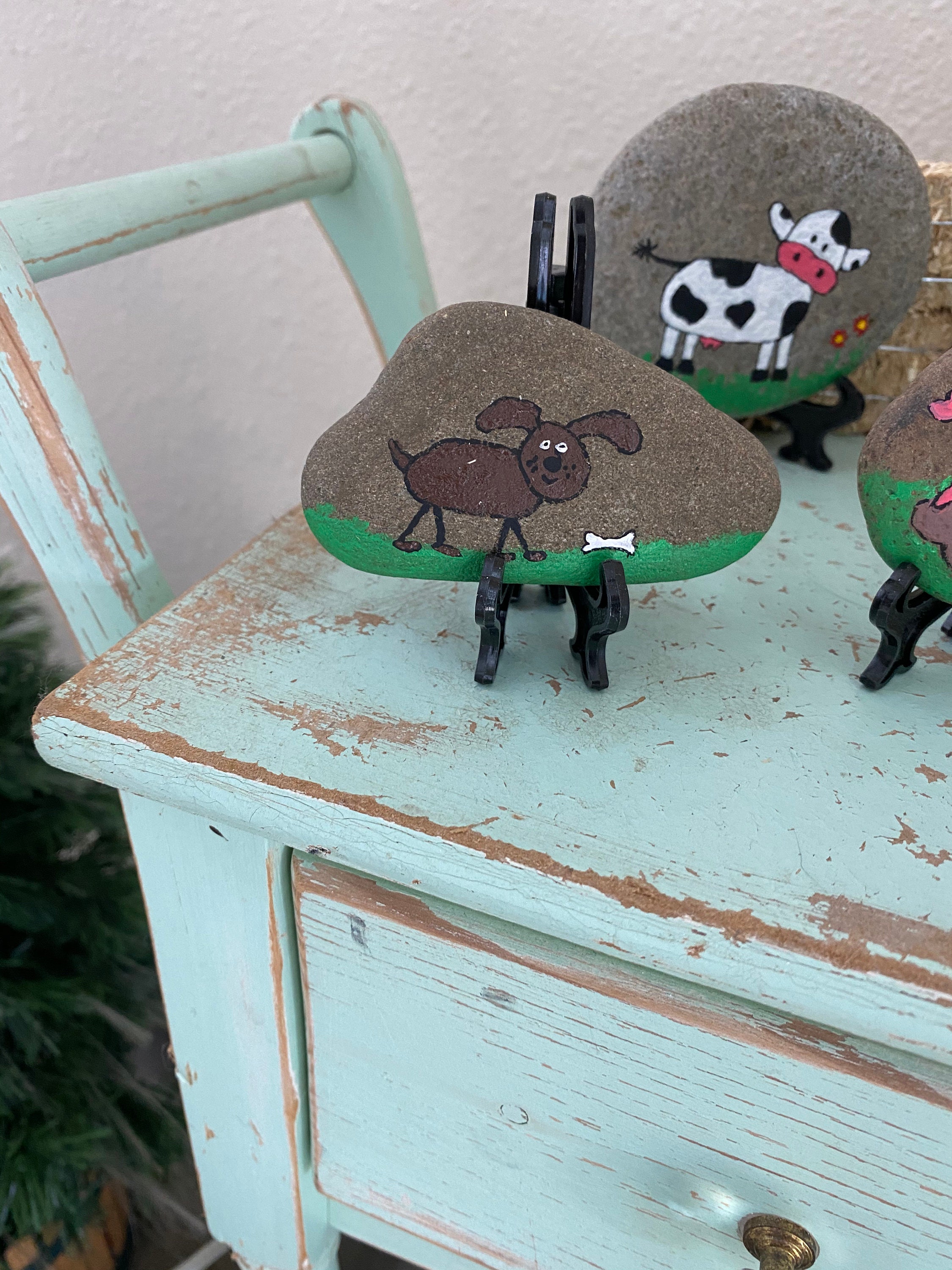 Painted Rocks, Farm, Sheep, Chicken, Pigs, Cow, Horse, Dog, Barn, Set ...