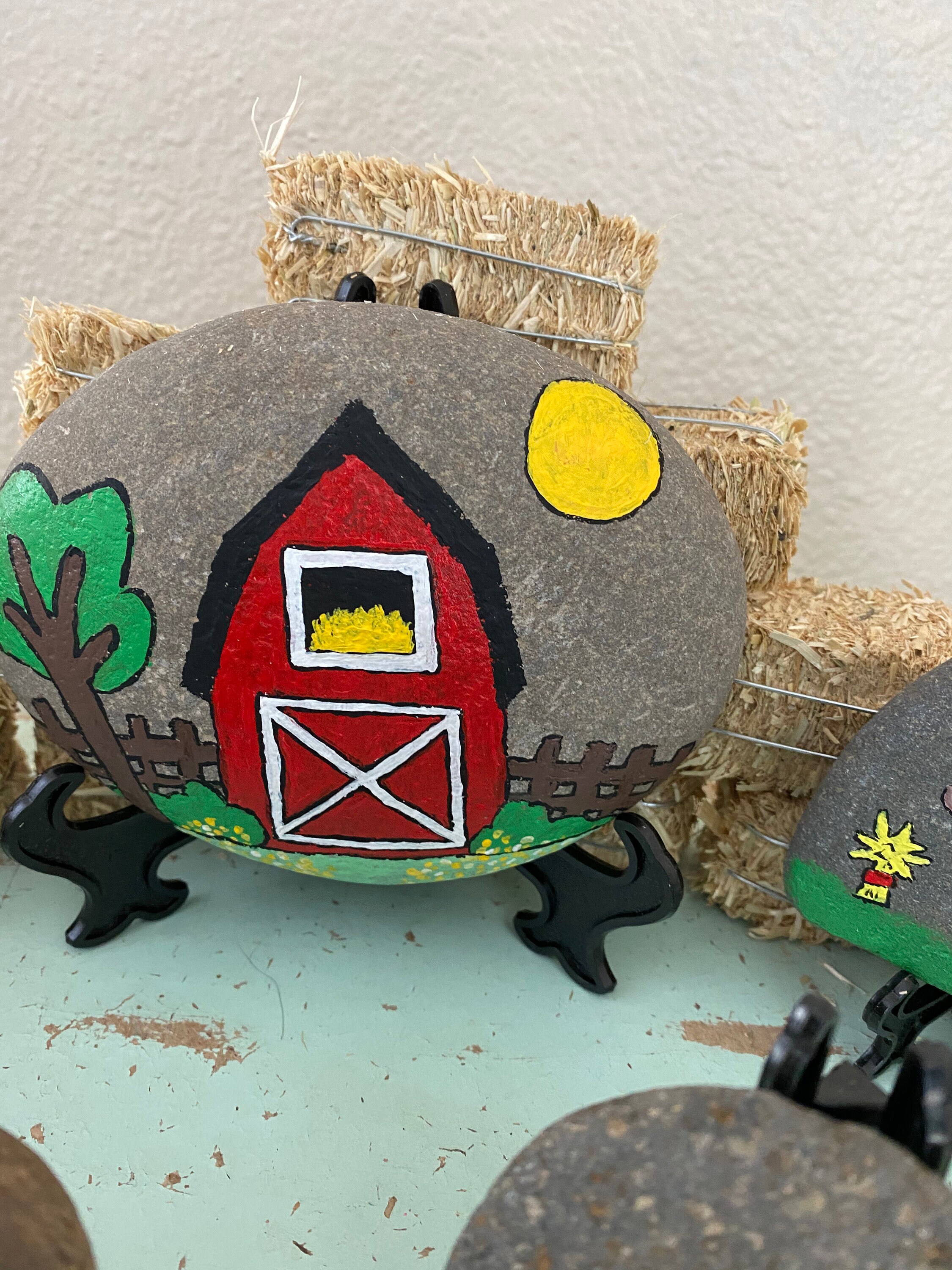 Painted Rocks, Farm, Sheep, Chicken, Pigs, Cow, Horse, Dog, Barn, Set ...