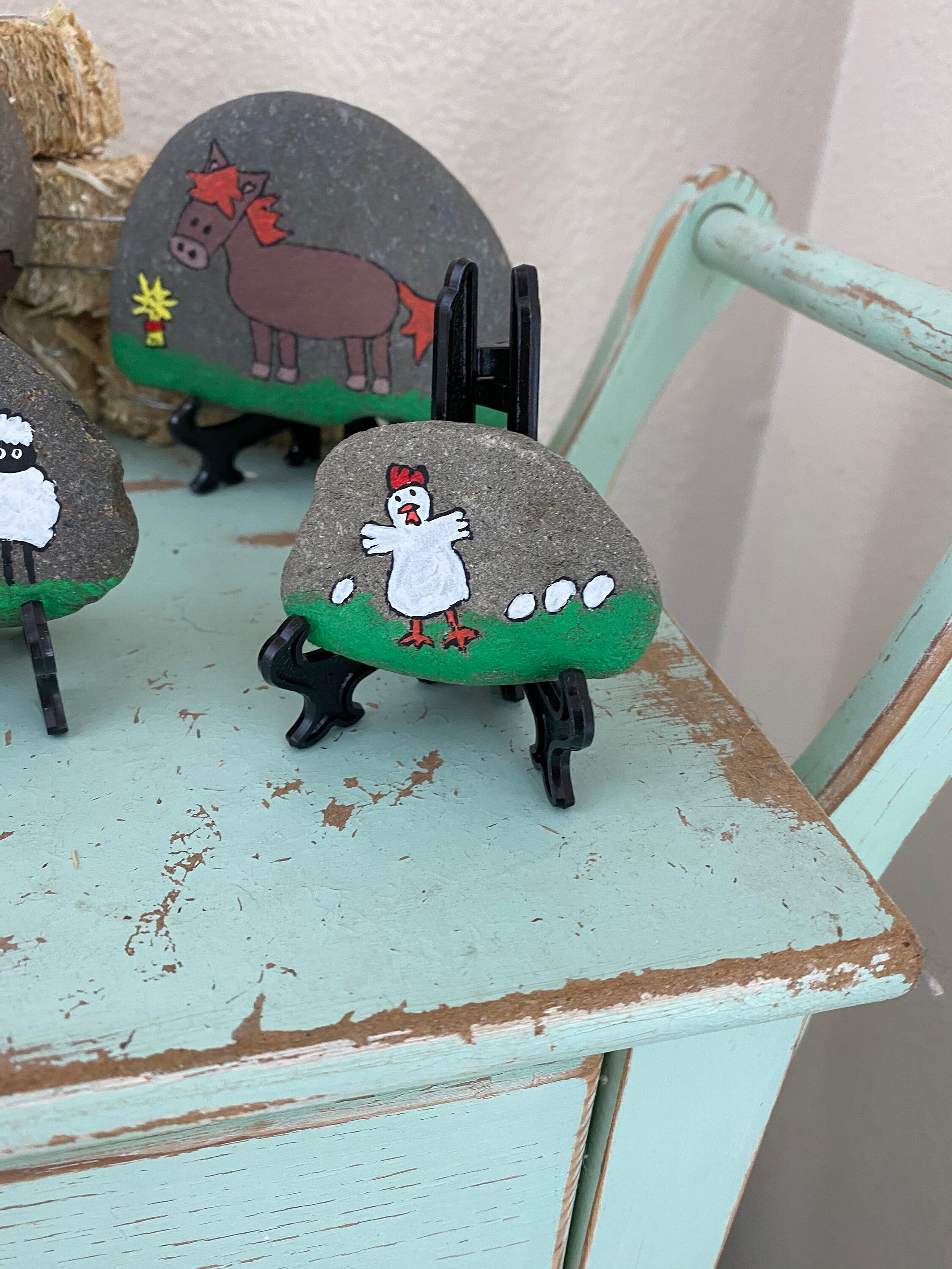 Painted Rocks, Farm, Sheep, Chicken, Pigs, Cow, Horse, Dog, Barn, Set ...