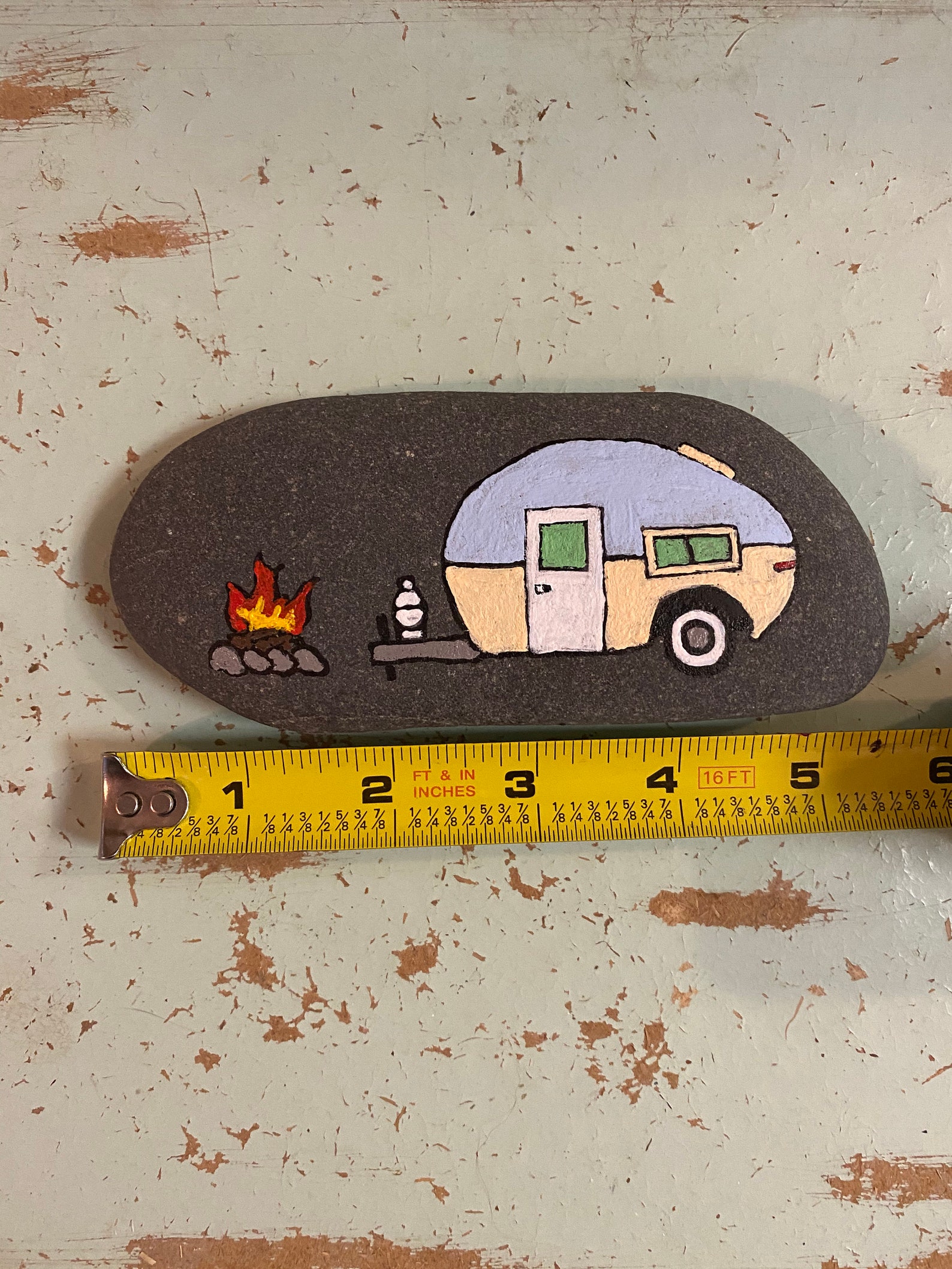 Handmade painted rock camper RV trailer campfire happy | Etsy