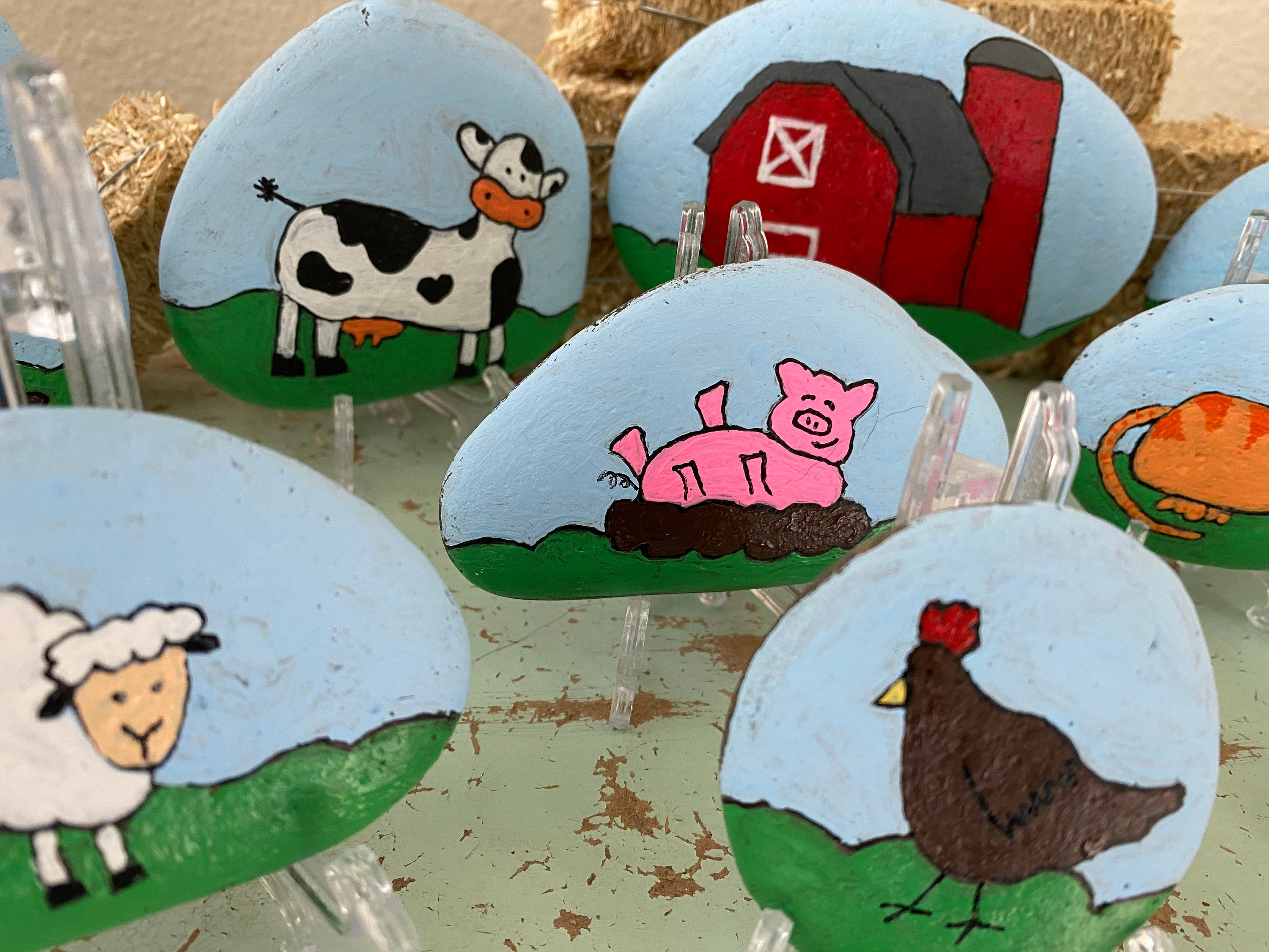 Painted rocks farm farmer barn cow horse sheep dog | Etsy