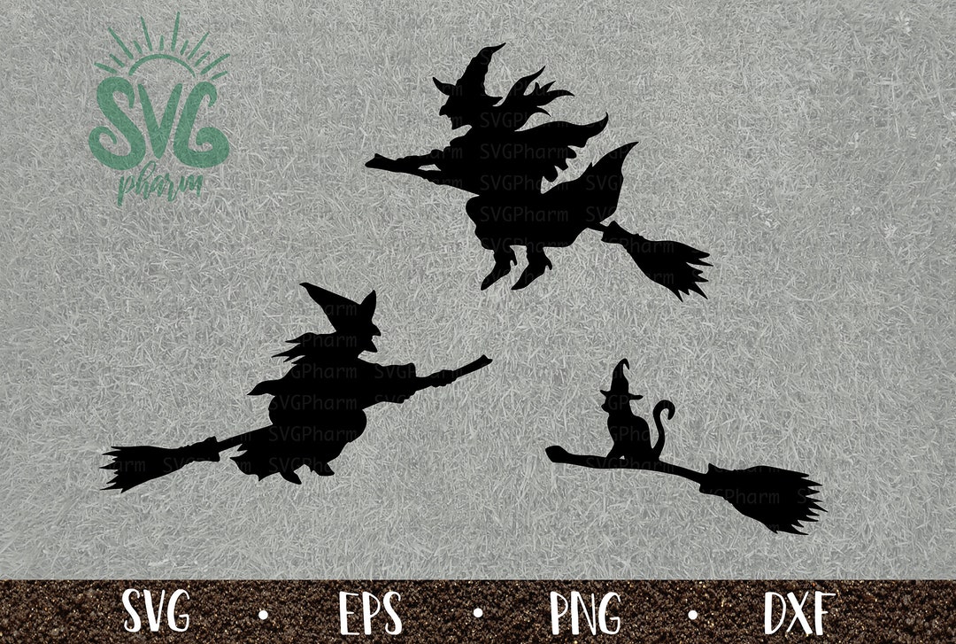 Witch SVG Bundle / Halloween / Witch on Broomstick / Black Cat / Png ...
