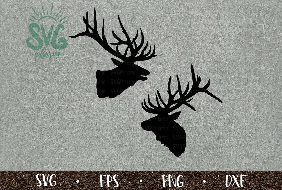 Two Elk Silhouette Heads SVG / Elk Head / Wapiti / Head / Png DXF EPS ...