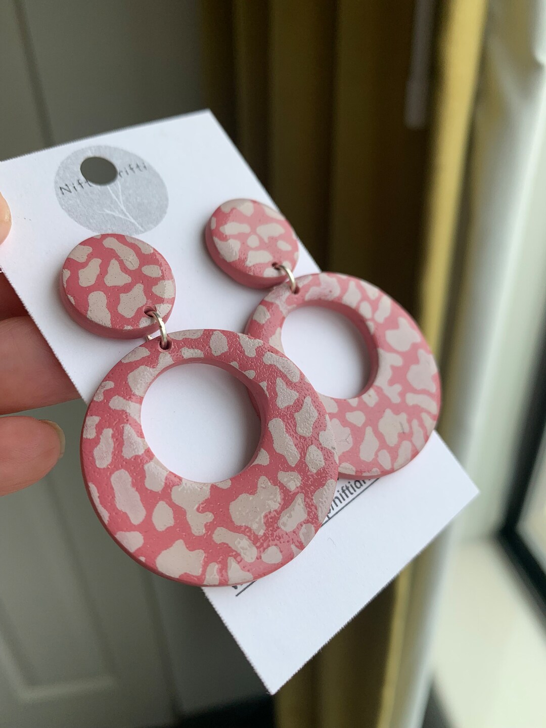 The Ellie in Coral Cow Print Dangle Polymer Clay Earring - Etsy