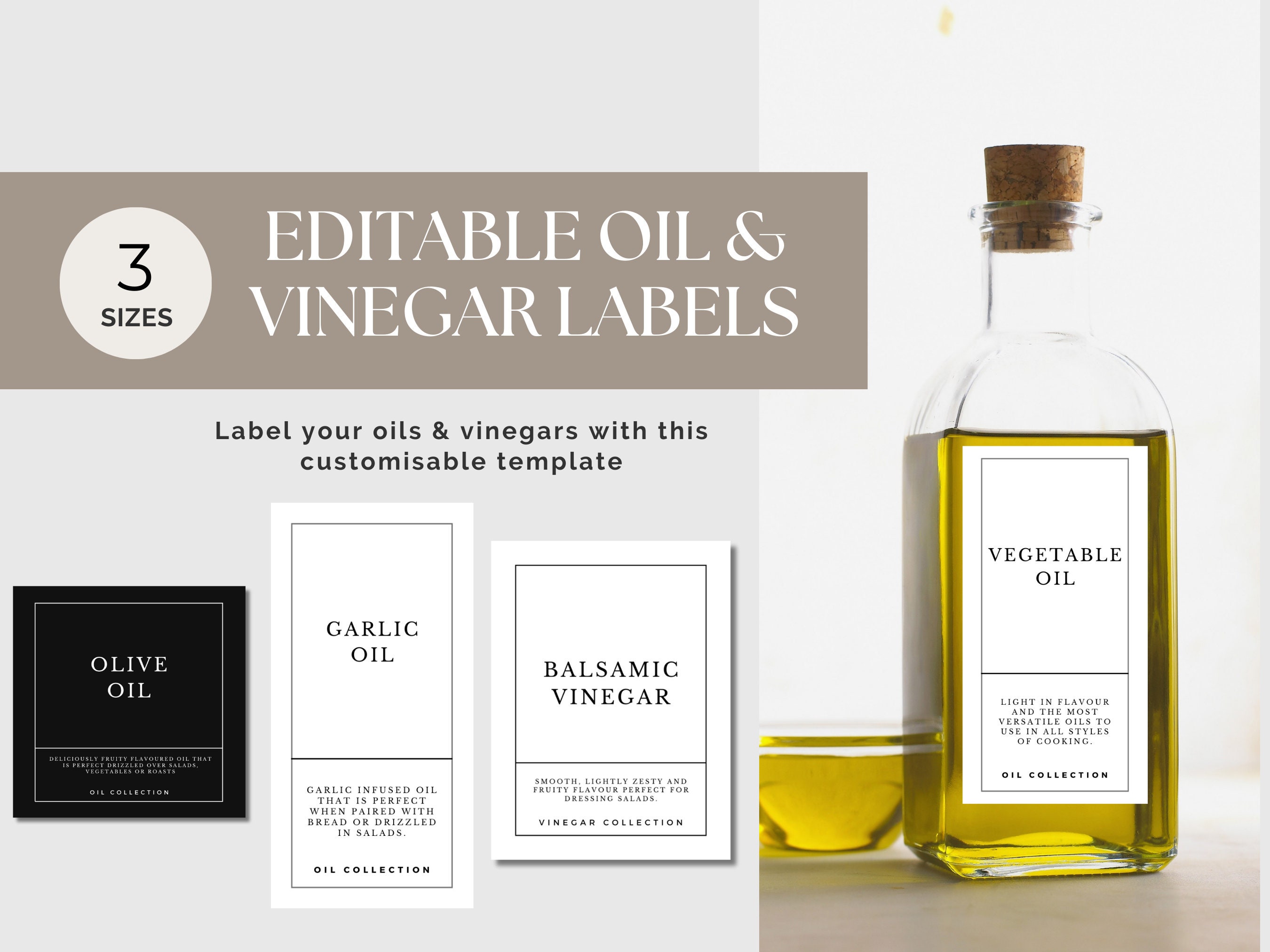 Oil & Vinegar Labels Template, Oil Labels, Vinegar Labels, Editable ...