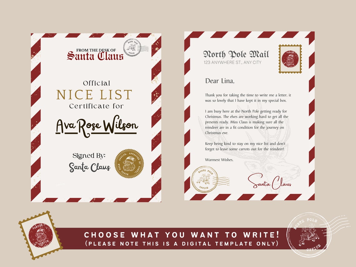 Santa Letter, Nice List Letter, Nice List Certificate, Personalised ...