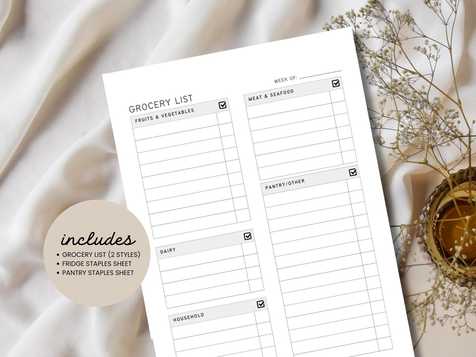 Grocery List, Pantry Staples List, Fridge Staples List, Editable ...