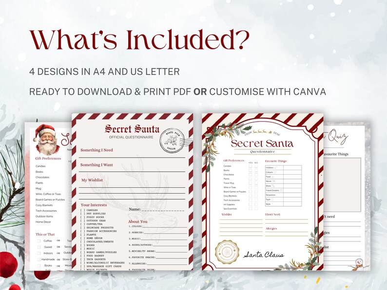 Secret Santa Questionnaire, Secret Santa Form, Secret Santa Template ...