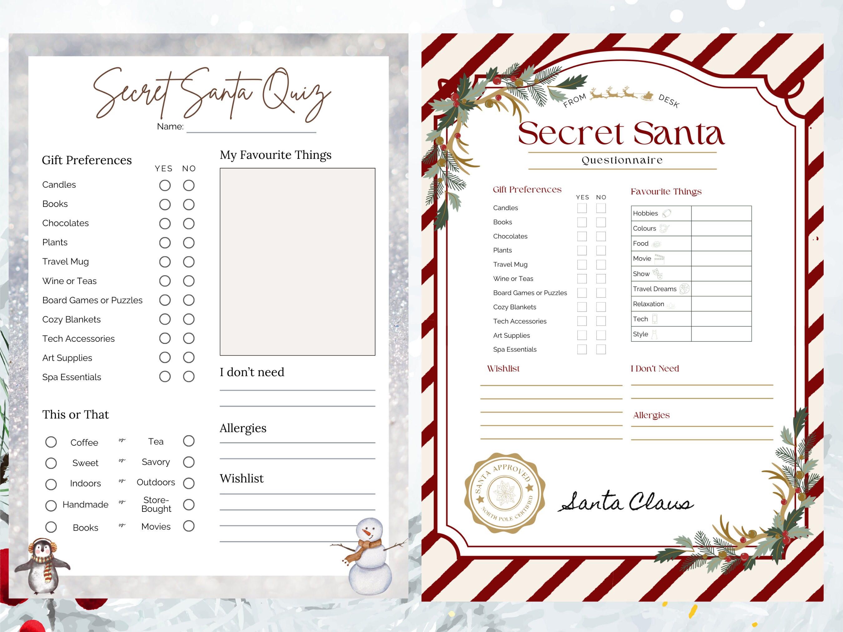 Secret Santa Questionnaire, Secret Santa Form, Secret Santa Template ...