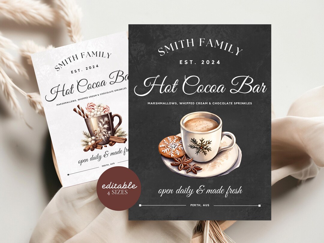 Hot Cocoa Bar Print, Edit With Canva, Personalise Your Family Name and ...