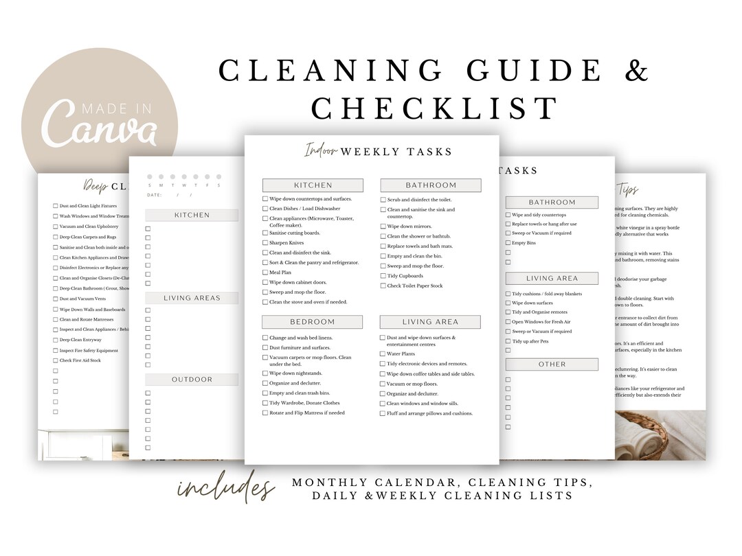 Cleaning Checklist With Cleaning Guide and Cleaning Planner With ...