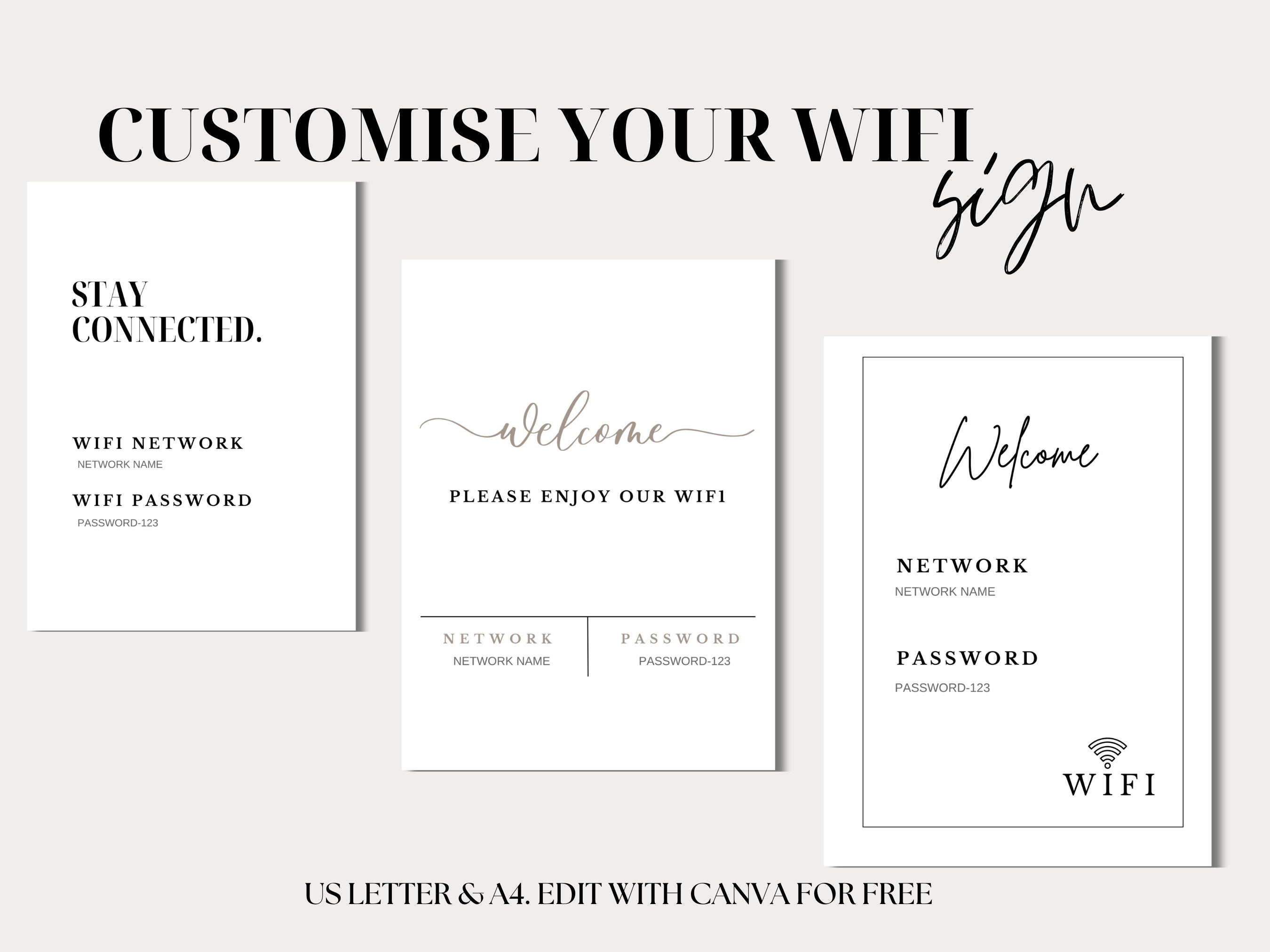 Wifi Sign, Wifi Password Printable, Wifi Airbnb Sign, Custom Wifi ...