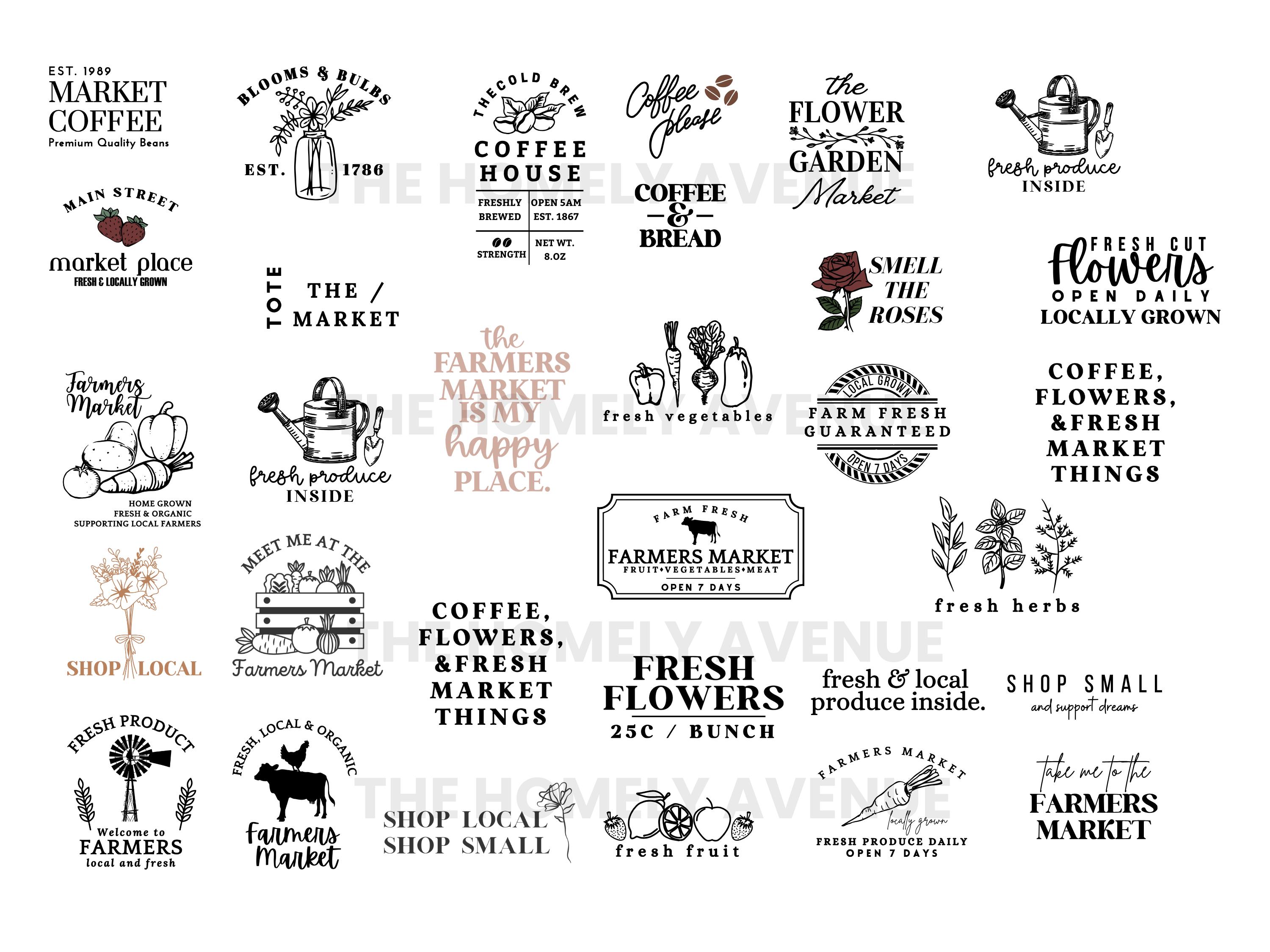 60+ Farmers Market SVG for Cricut, Shop Local Shop Small, Fresh Produce ...