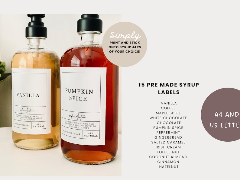 Syrup Labels for Your Coffee Bar Decor, Pumpkin Spice Label, Minimalist ...