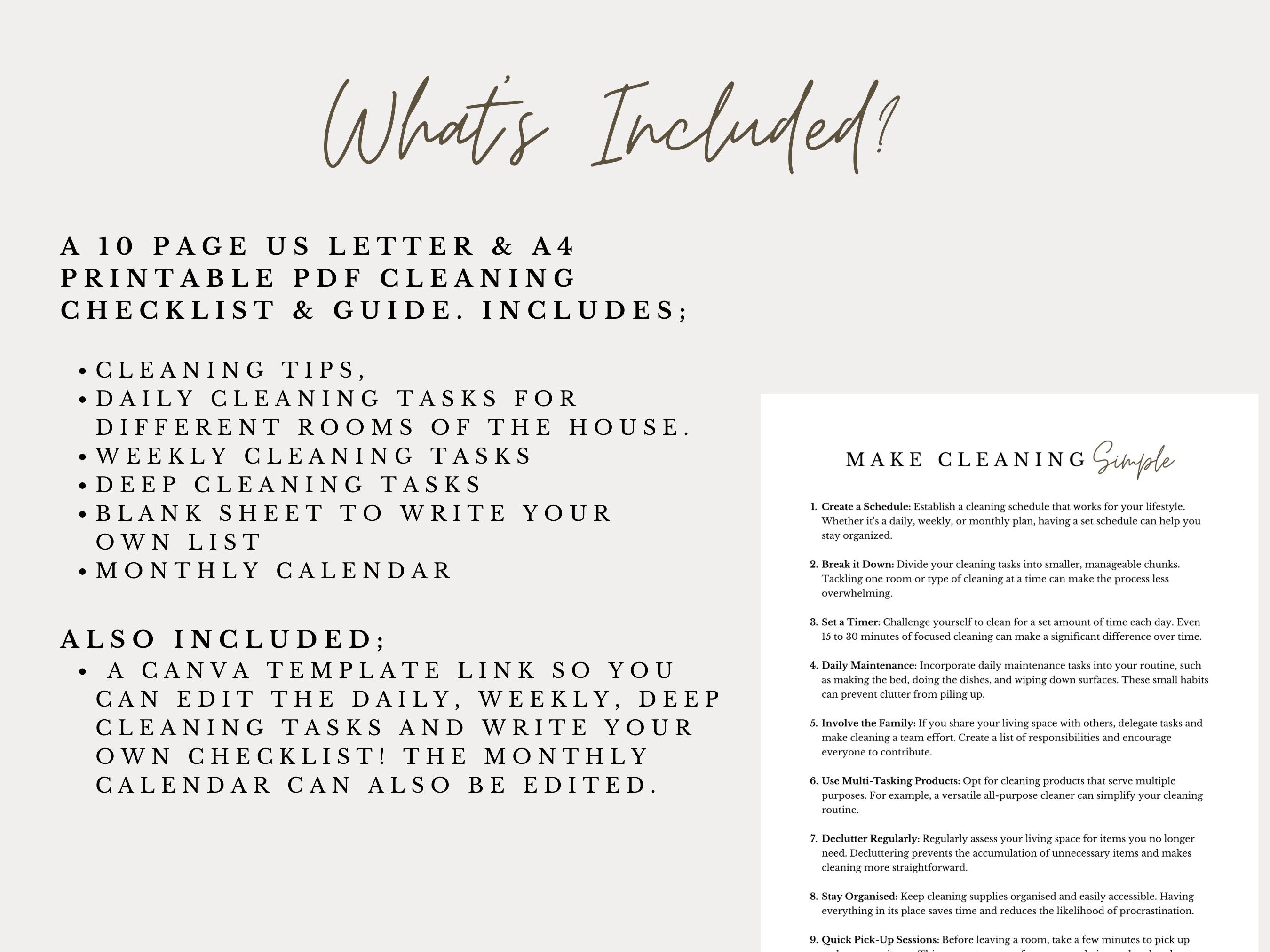 Cleaning Checklist With Cleaning Guide and Cleaning Planner With ...