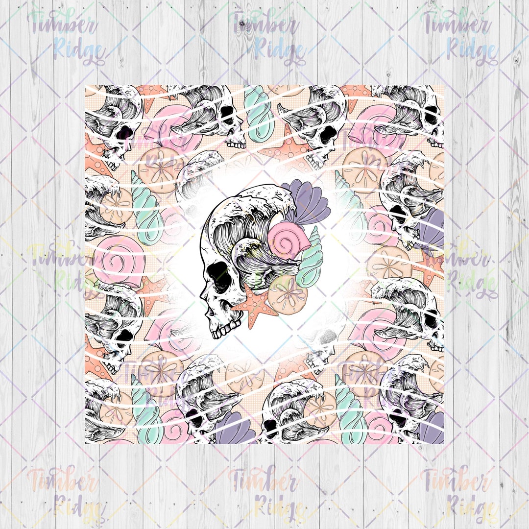 Seashell Skull Tumbler Wrap , Printed Tumbler Wrap , Clear Cast Tumbler ...