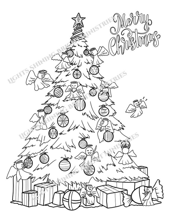 Christmas Angel Tree Coloring Page - Etsy