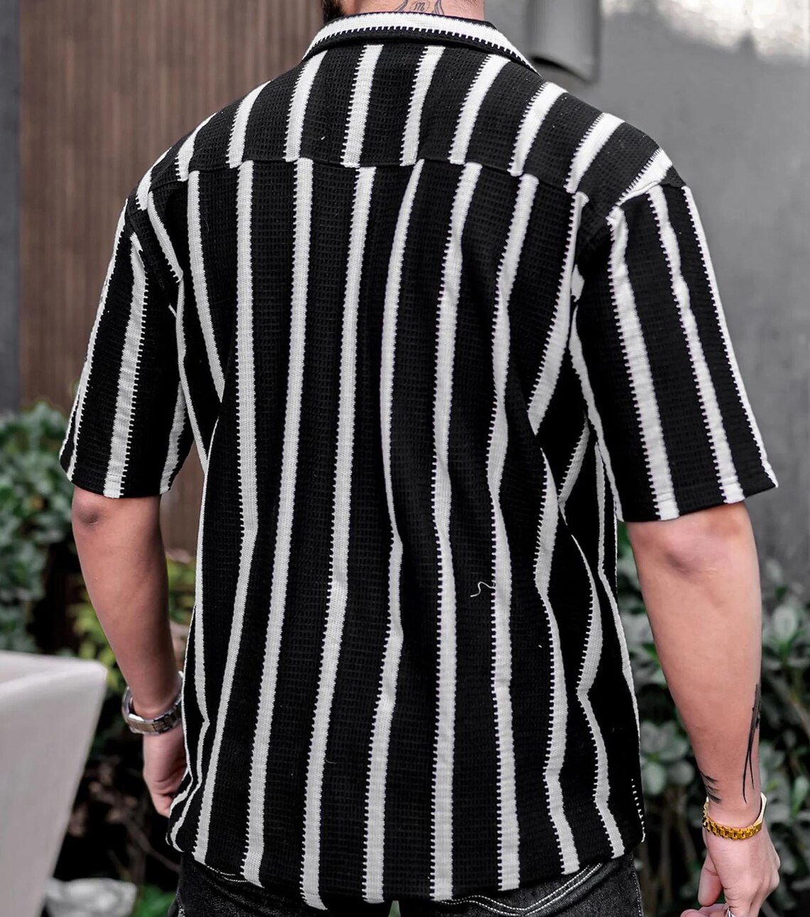 Men's Vertical Striped Waffle Shirt: Cuban Collar Summer Fashion - Etsy