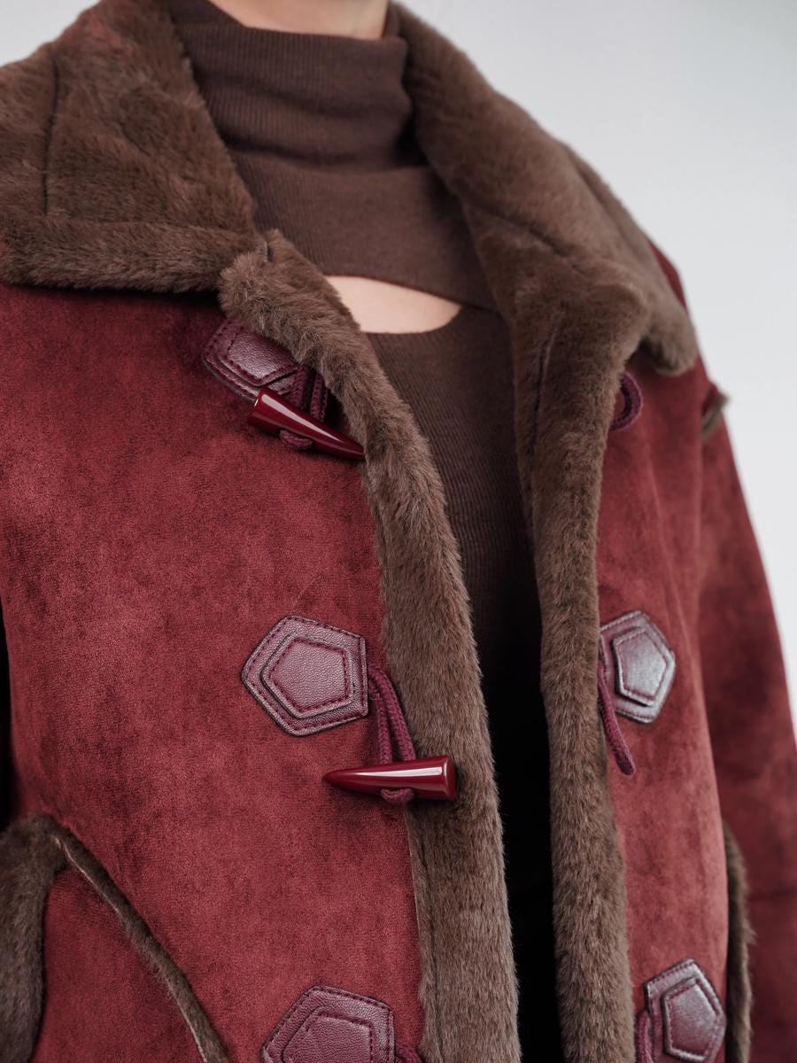 Vintage Sheepskin Suede Jacket: Maroon Shearling Winter Coat, 90s ...