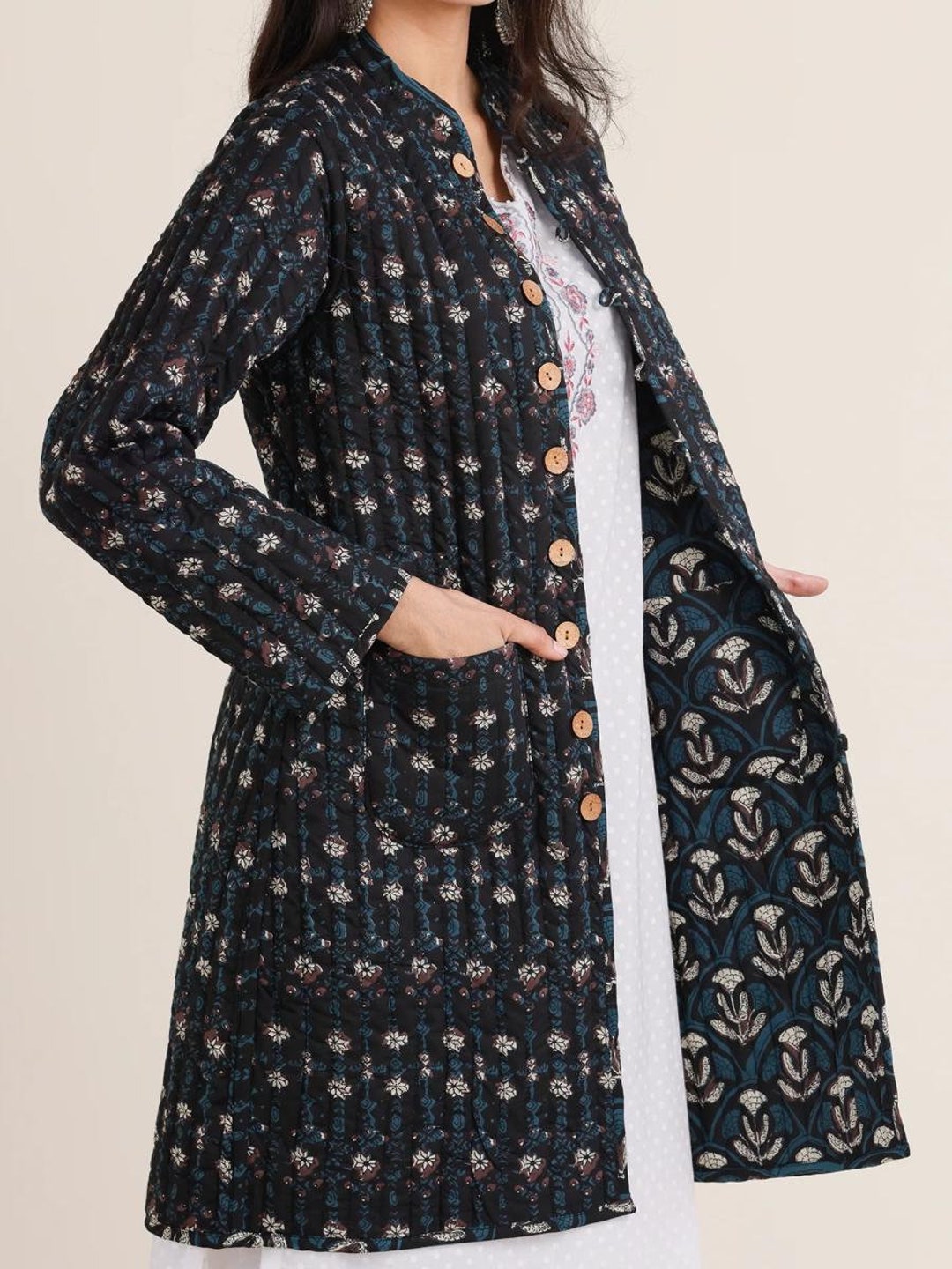 Handcrafted Block-printed Long Coat: Reversible Quilted Jacket - Etsy