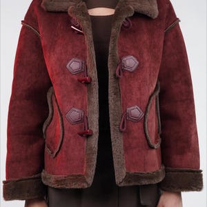 Vintage Sheepskin Suede Jacket: Maroon Shearling Winter Coat, 90s ...