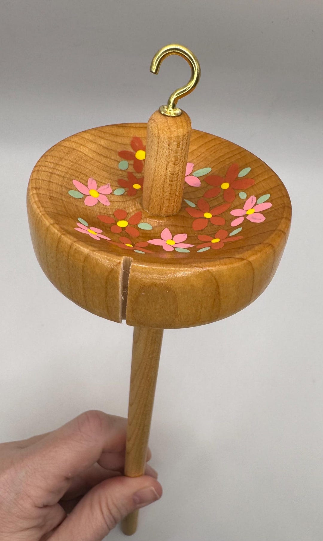 Hand Painted Top Whorl Drop Spindle - Pink & Orange Daisies - Etsy