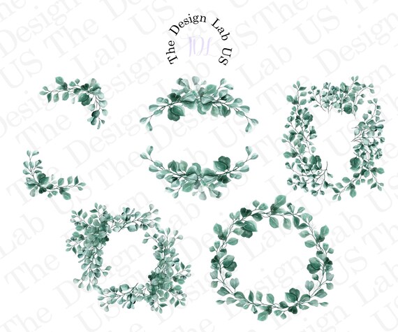 Watercolor Eucalyptus Greenery Clipart Frame Spring Wreath | Etsy