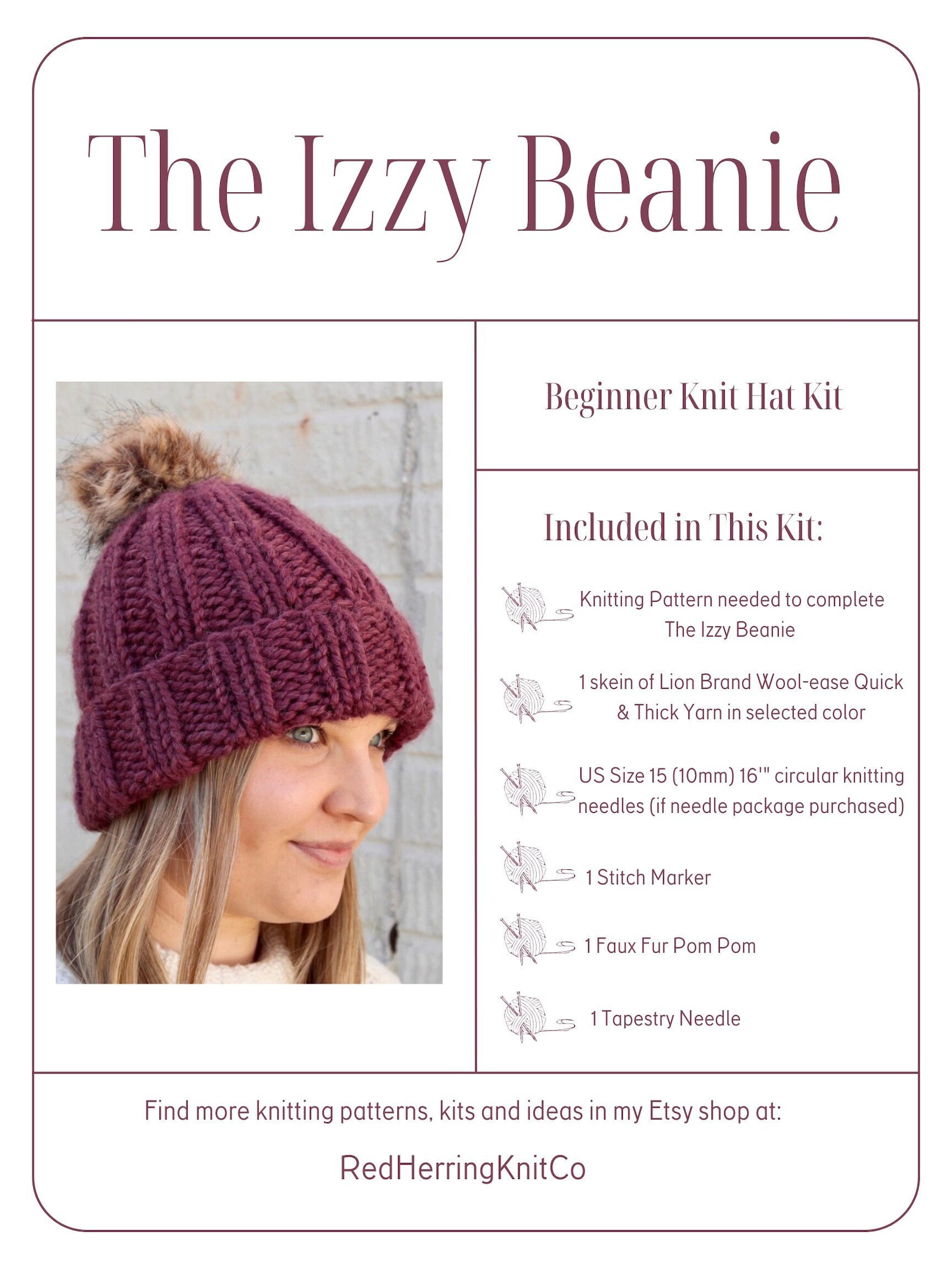 Beginner Knit Hat Kit - DIY Beanie Knitting Kit With Pattern and ...
