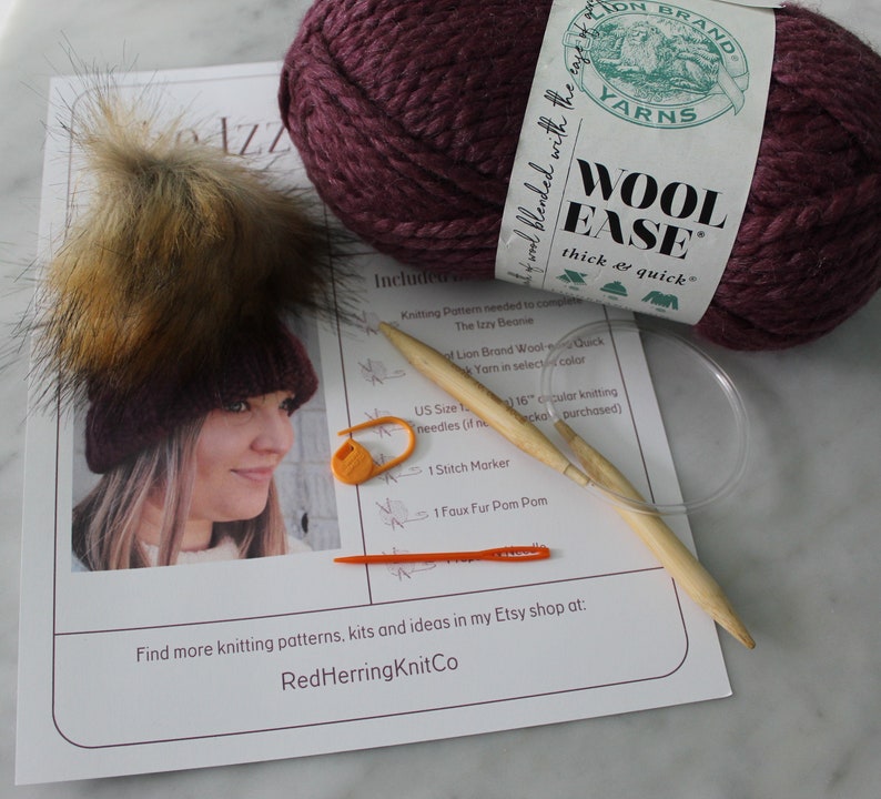 Beginner Knit Hat Kit - DIY Beanie Knitting Kit With Pattern and ...