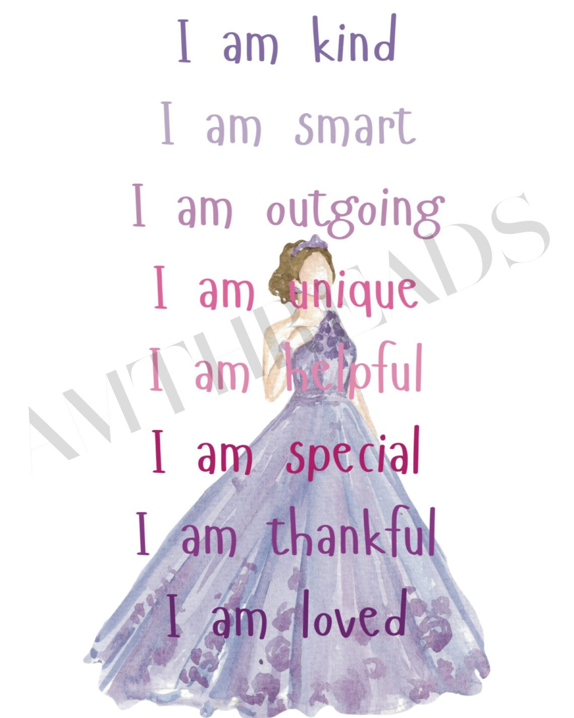 PRINCESS Daily Positive Affirmations, Girls Décor, DIGITAL PRINT - Etsy