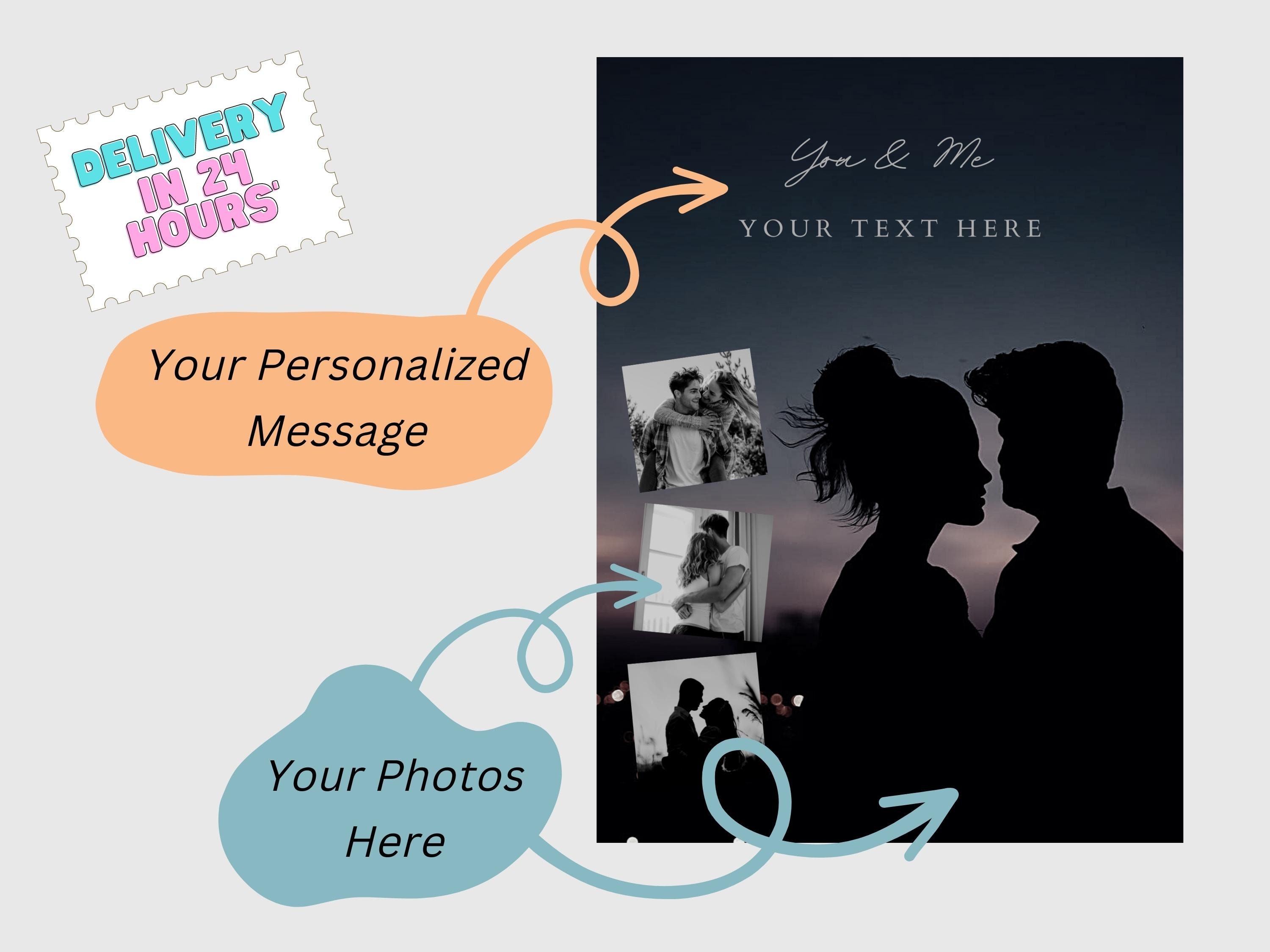 Dark Theme Personalized Photo Collage for Couple, Custom Photo Collage Frame, Gift for Boyfriend ...