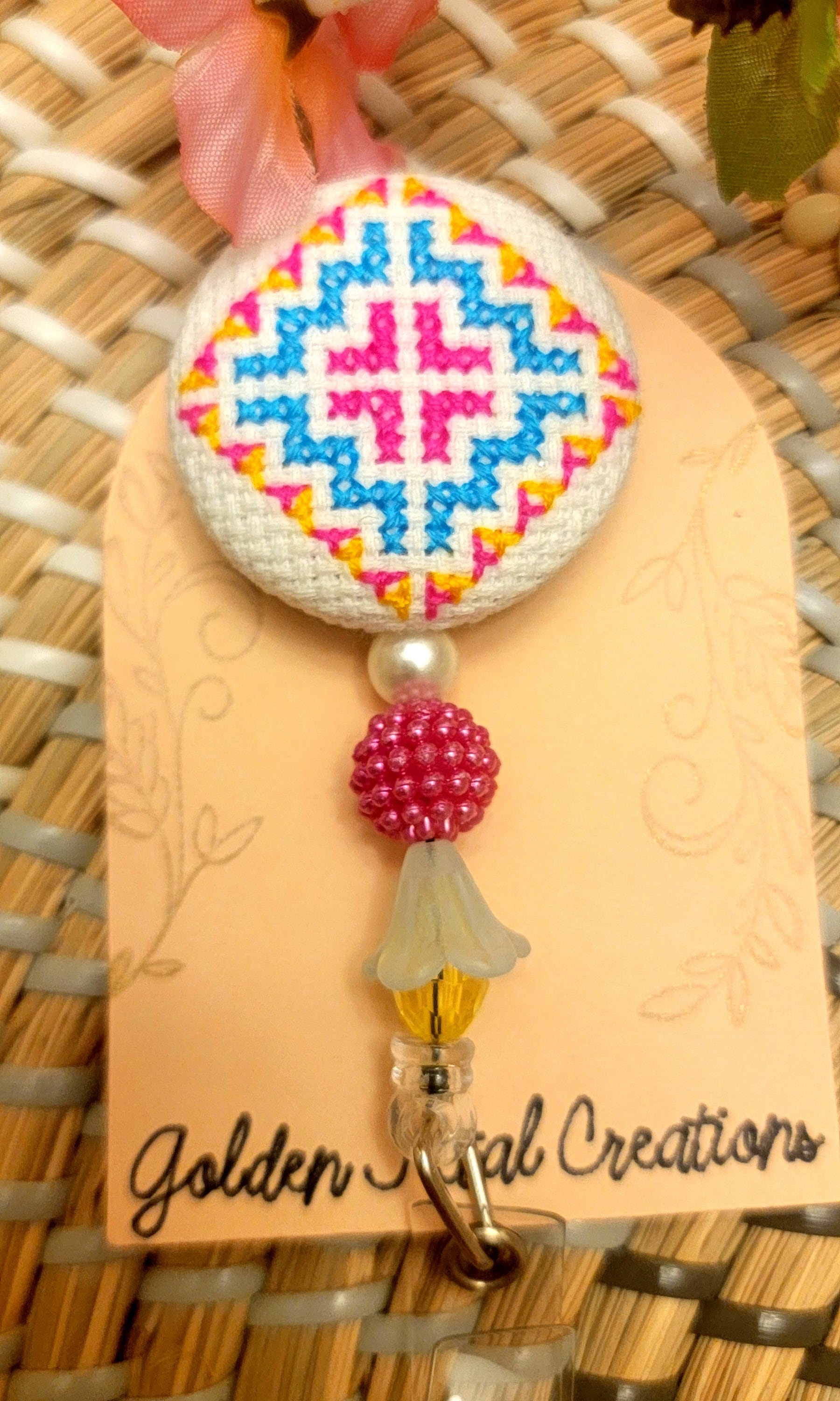 Hmong Badge Reel- Crossed Sitched (house) - Etsy