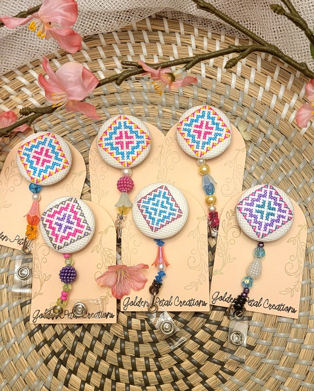 Hmong Badge Reel- Crossed Sitched (house) - Etsy