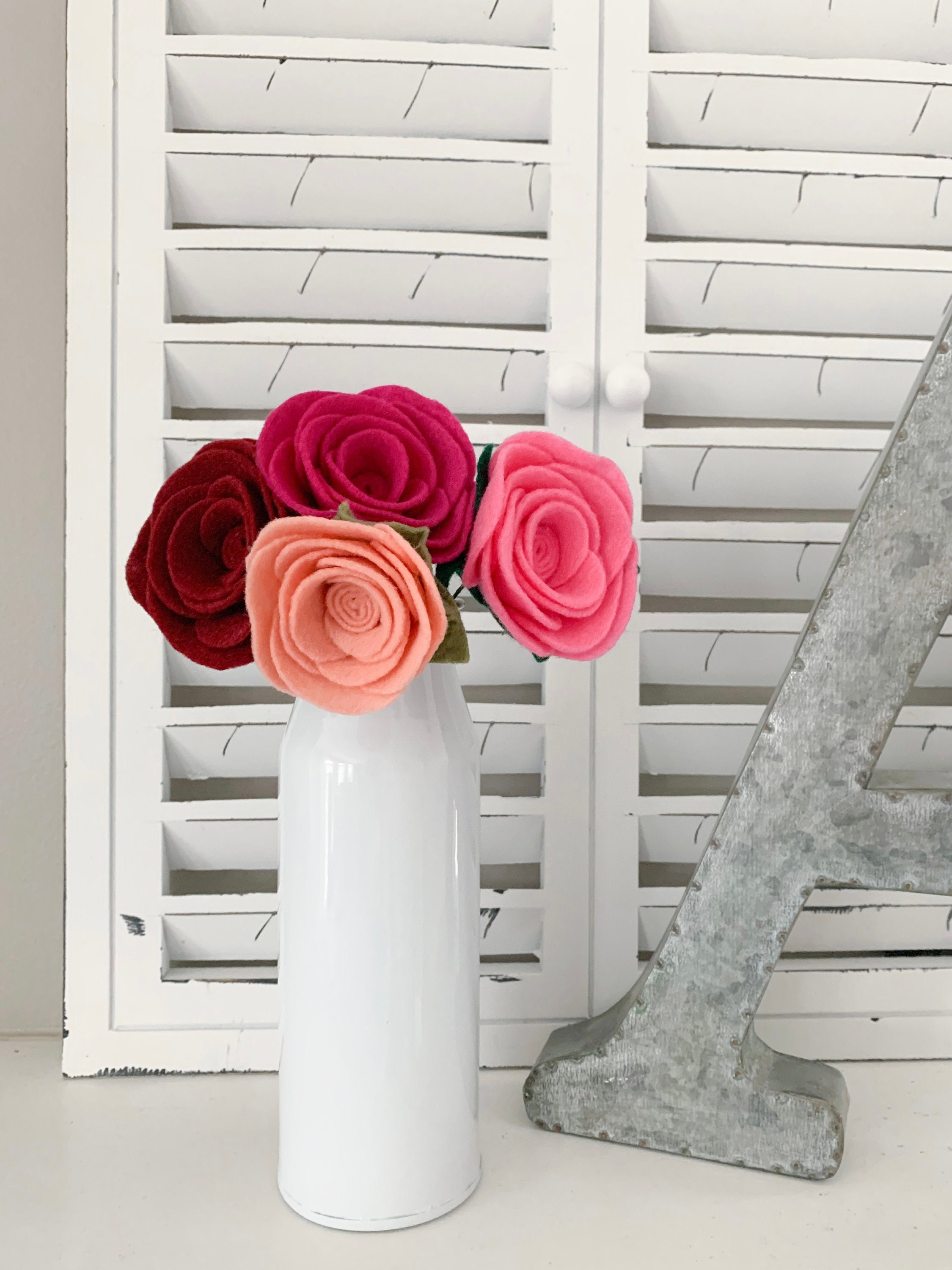 Felt Roses Felt Rose Flower Felt Flower Stems Felt Spring | Etsy