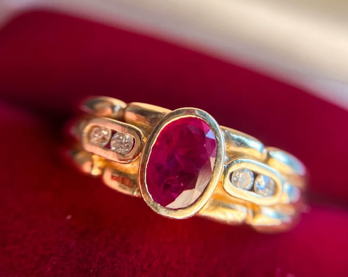 Vintage Ruby Diamond Ring 14k Gold Pinky Ring Size 2 - Etsy