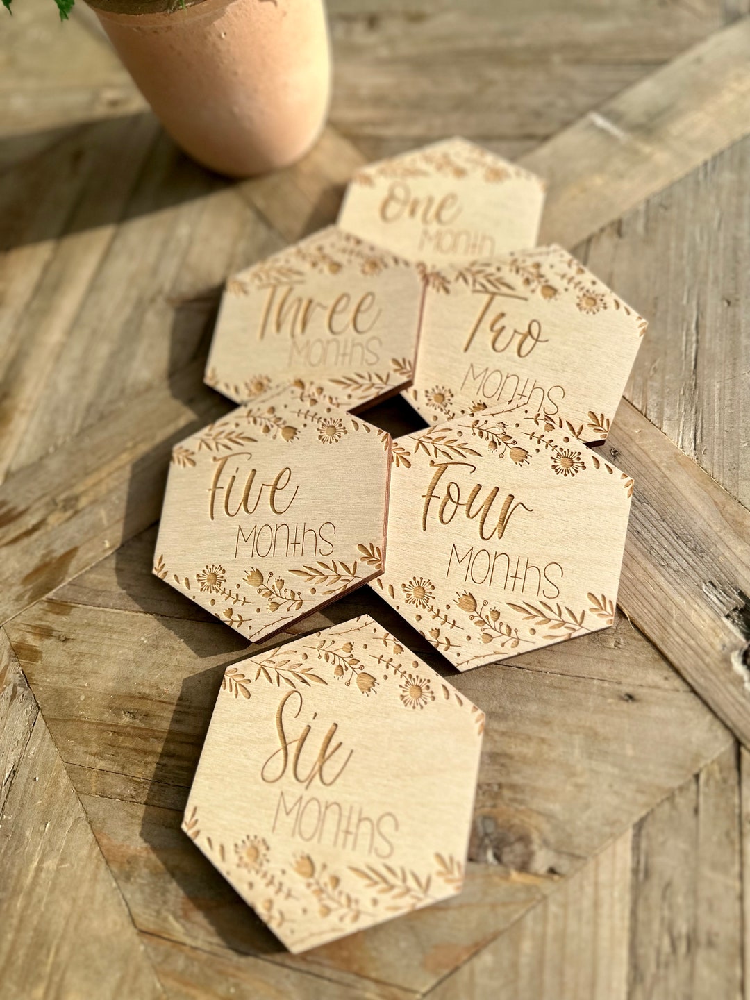 Wooden Monthly Milestone Discs, Baby Milestone Cards, Floral Milestones ...