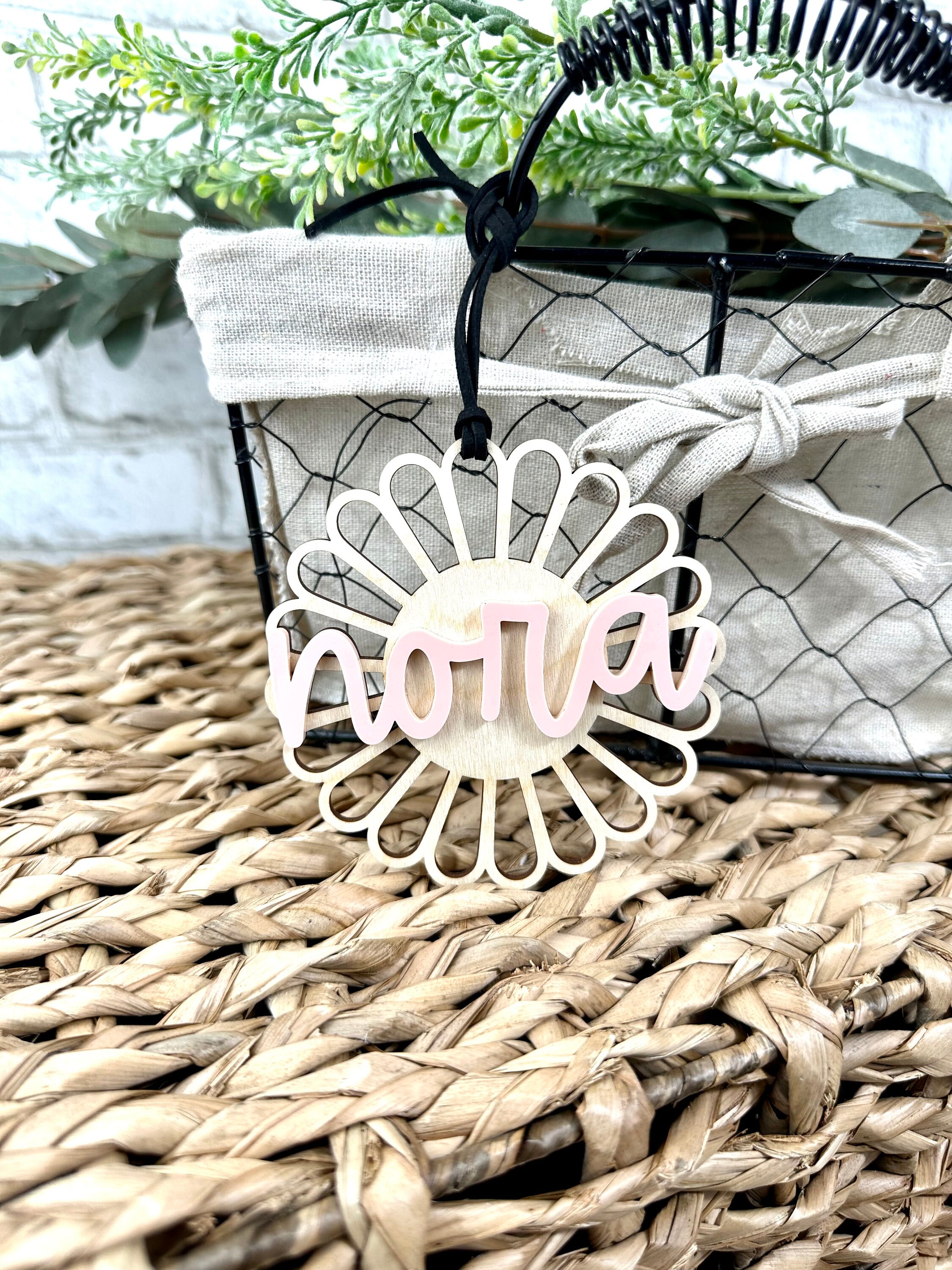 Personalized Boho Name Tag Rattan Backpack Tag Reusable Name Plate ...