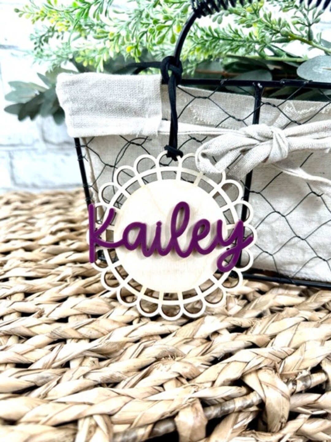 Personalized Boho Name Tag Rattan Backpack Tag Reusable Name Plate ...